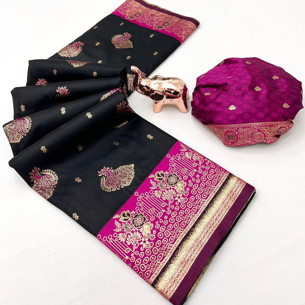Black Authentic Banarasi Silk Saree with Fine Zari Weaving and Traditi