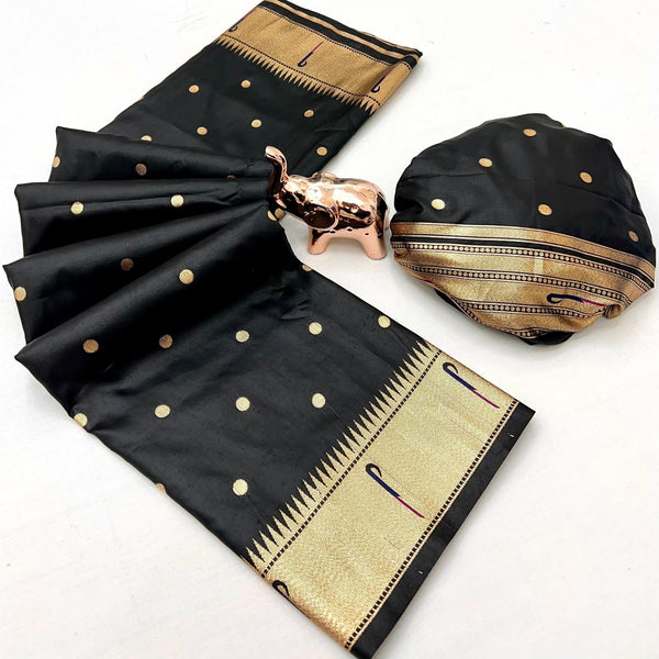 Black Banarasi Silk Saree with Authentic Zari Weaving for Festive Occa