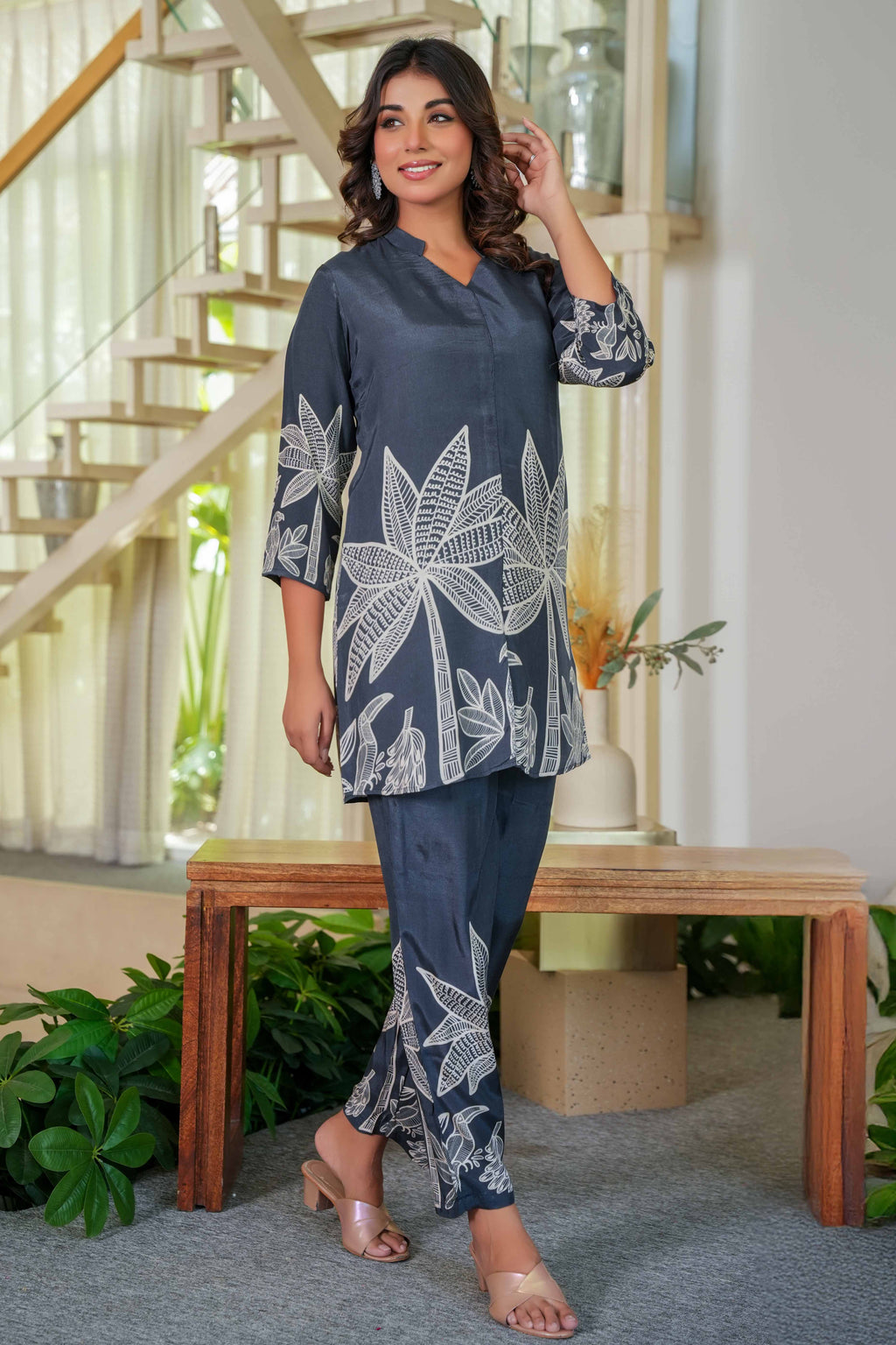 Dazzling Black Muslin Co-Ord Set With Elegant Floral Print