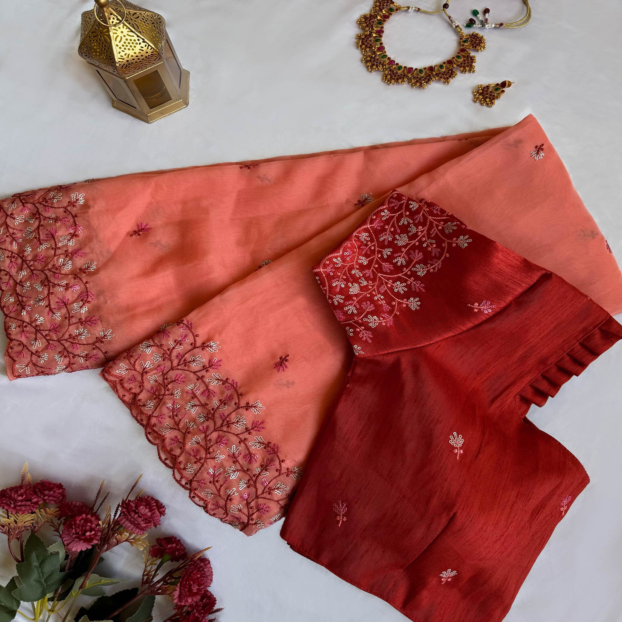 Light Purple Floral Embroidered Organza Saree