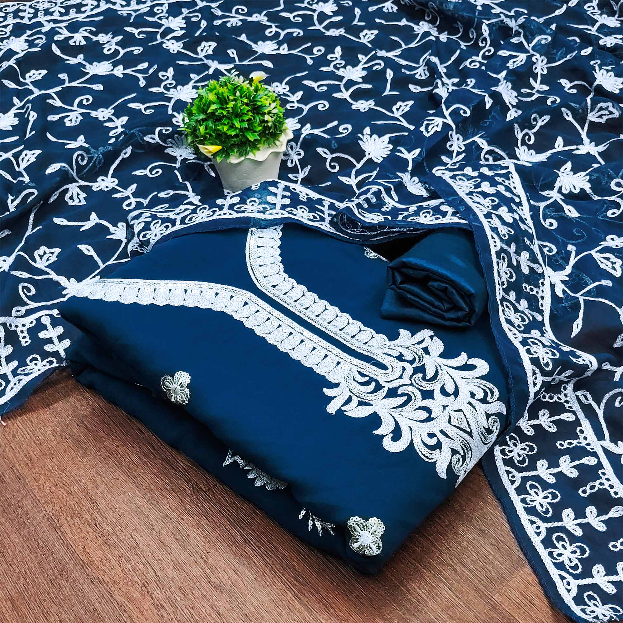 Morpich Floral Sequins Embroidered Georgette Dress Material