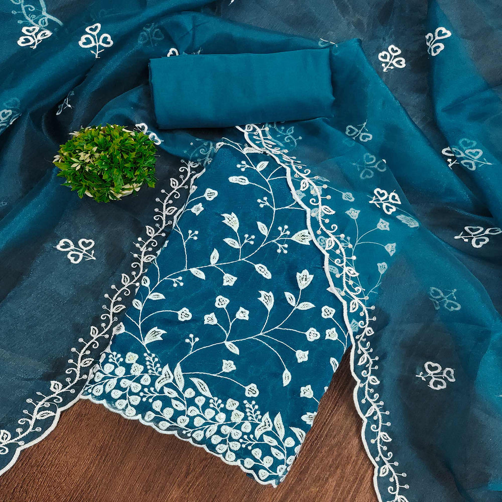 Morpich Floral Sequins Embroidered Organza Dress Material