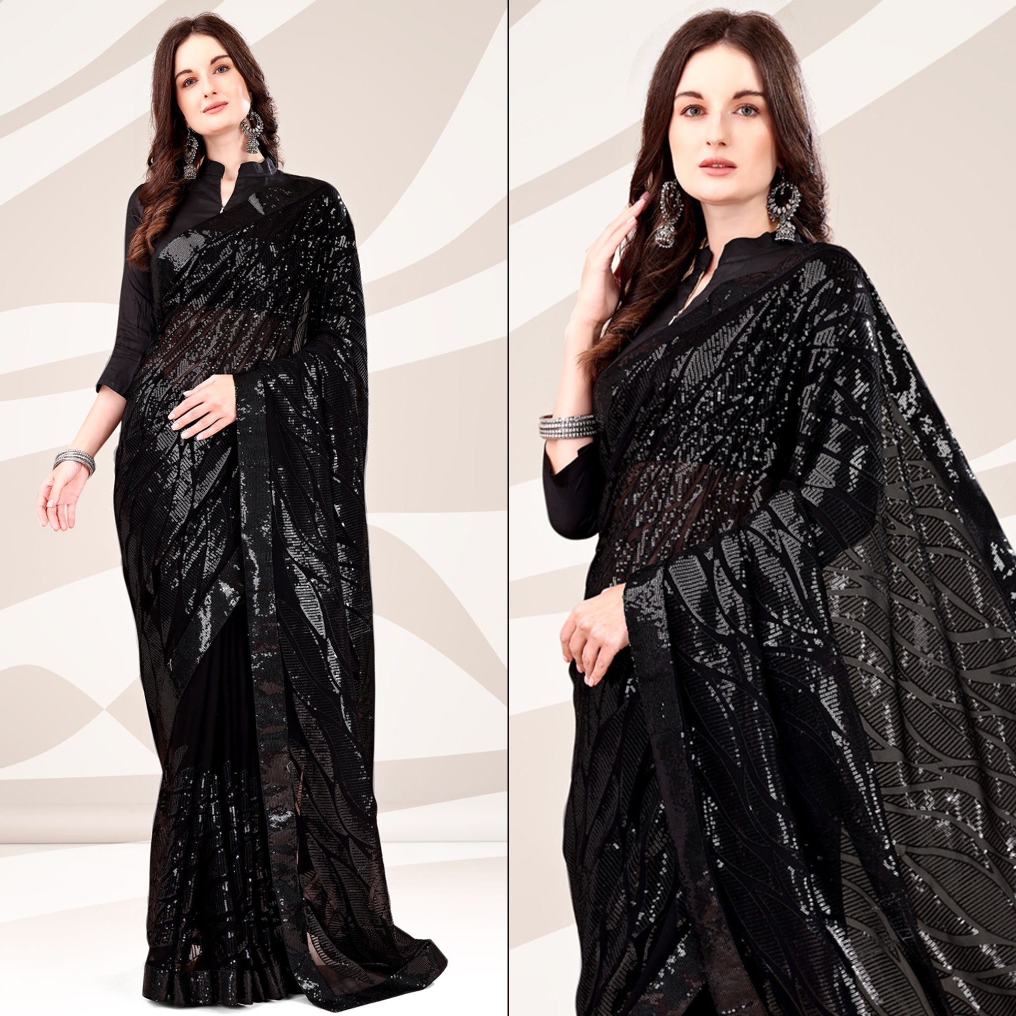 Black Sequin Embroidered Georgette Saree