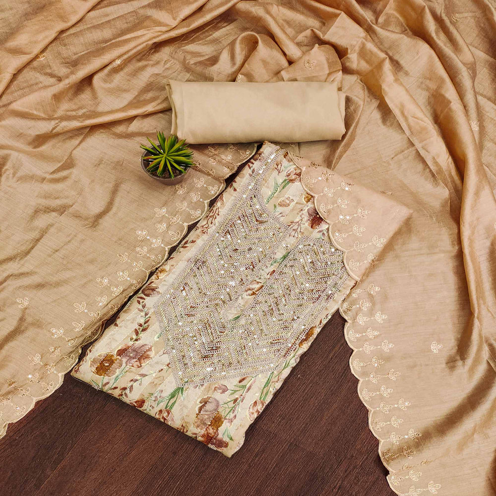 Chikoo Floral Printed Pure Cotton Dress Material
