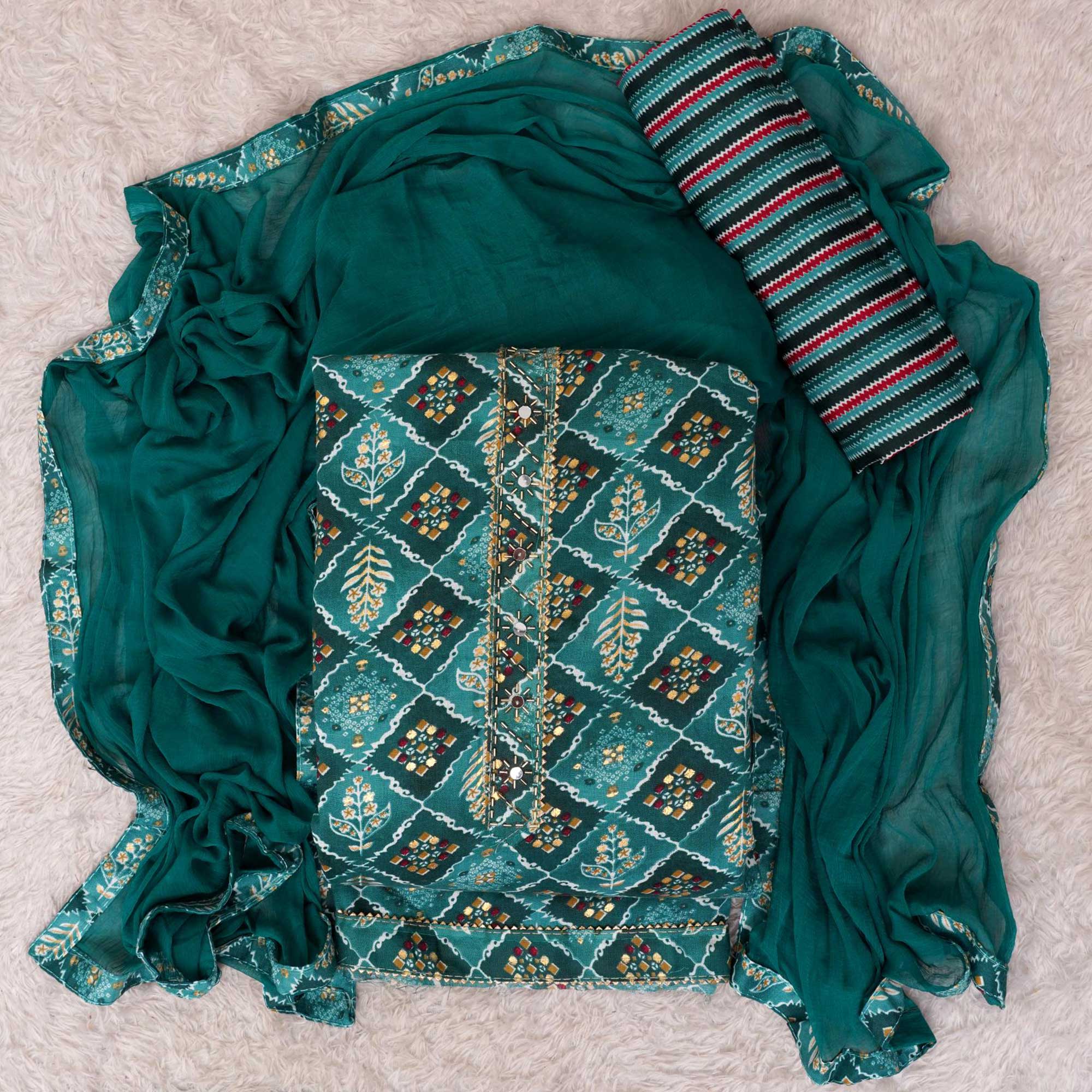 Morpich Foil Printed With Handwork Cotton Blend Dress Material