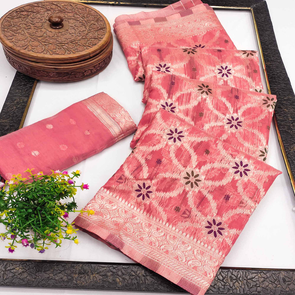 Rich Gajri Pink Saree in Banarasi Silk with Heritage Floral Zari Desig