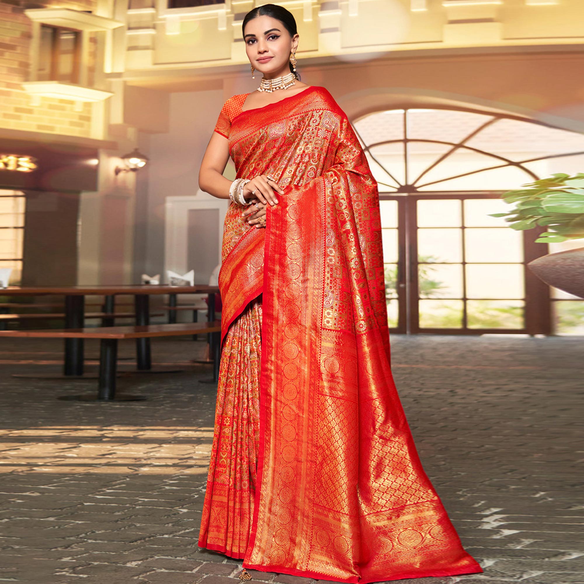 Red Floral Woven Kanjivaram Silk Saree