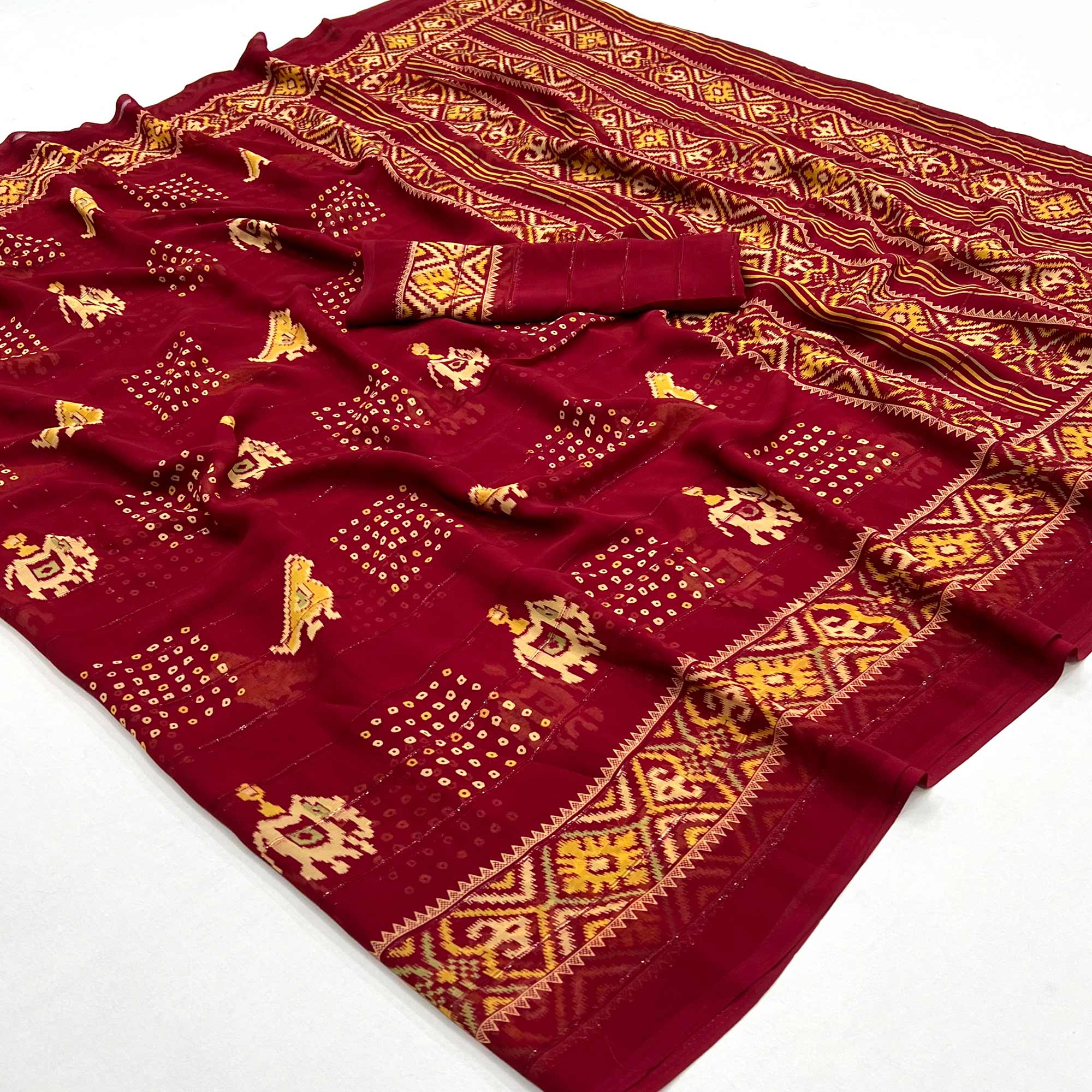Maroon Bandhani Printed With Sequins Work Georgette Saree