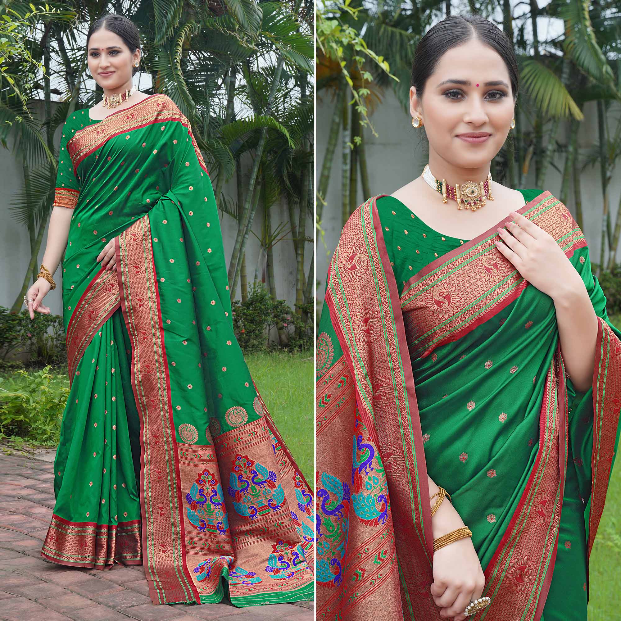 Green Woven Paithani Art Silk Saree