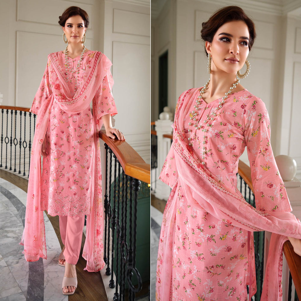 Gajri Pink Floral Digital Printed Pure Cotton Salwar Suit
