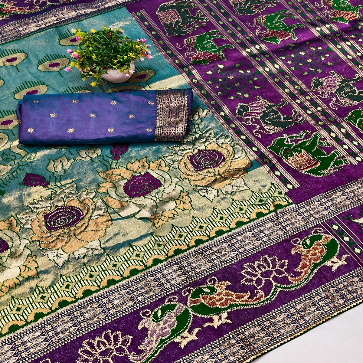 Rama Blue Premium Cotton Silk Saree with Beautiful Swarovski Work and