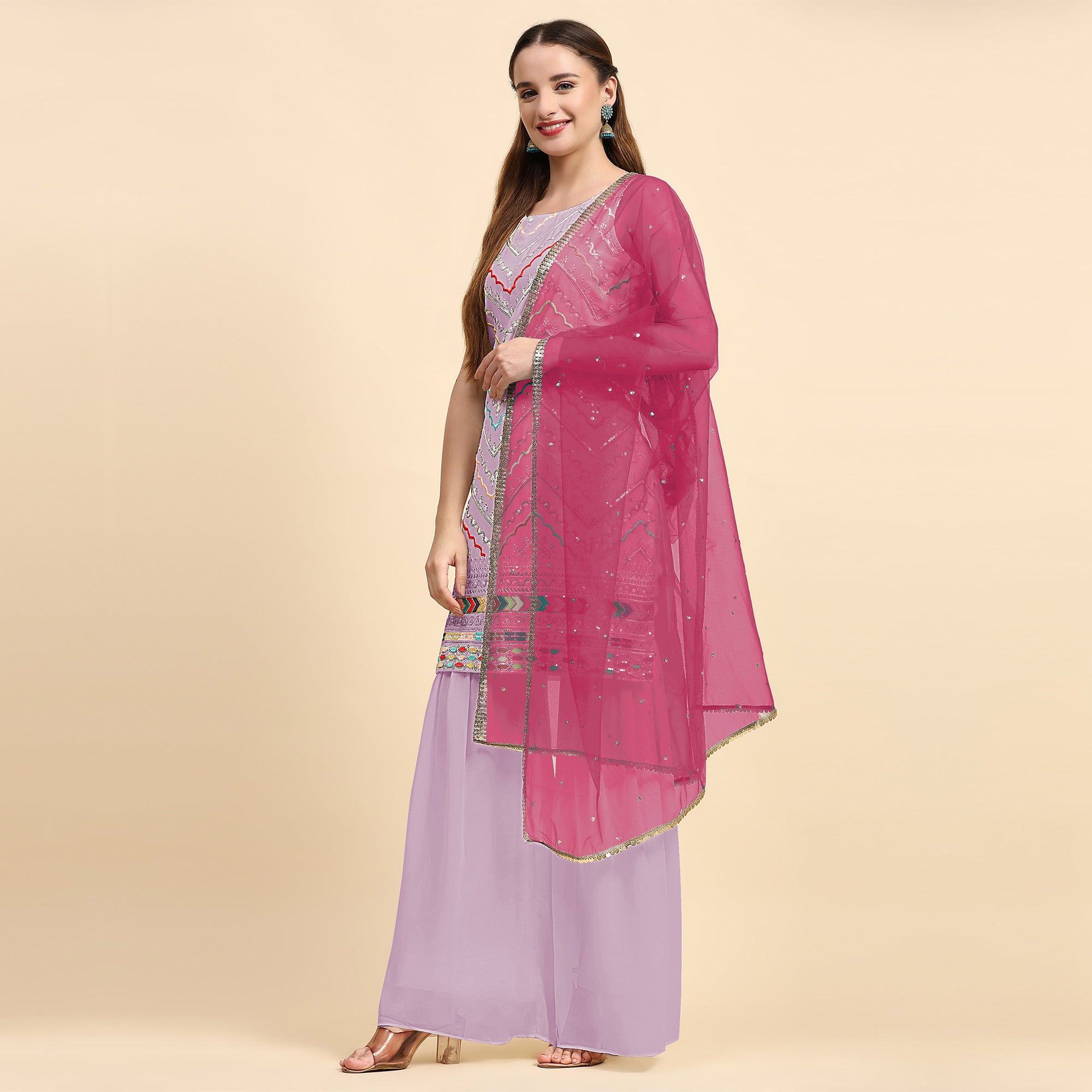 Purple Sequins Embroidered Georgette Semi Stitched Suit