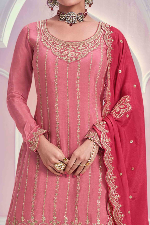 Gajari Pink Sequins Embroidered Chinon Sharara Suit