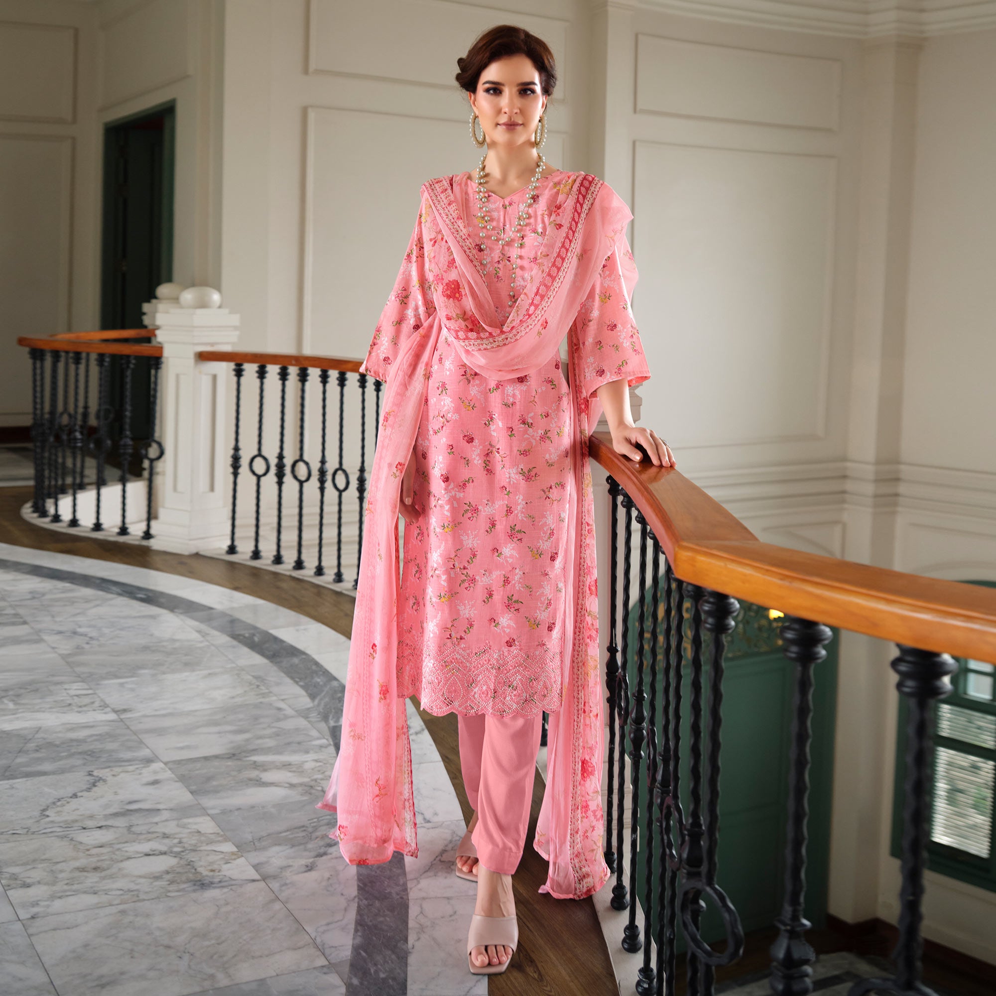 Gajri Pink Floral Digital Printed Pure Cotton Salwar Suit