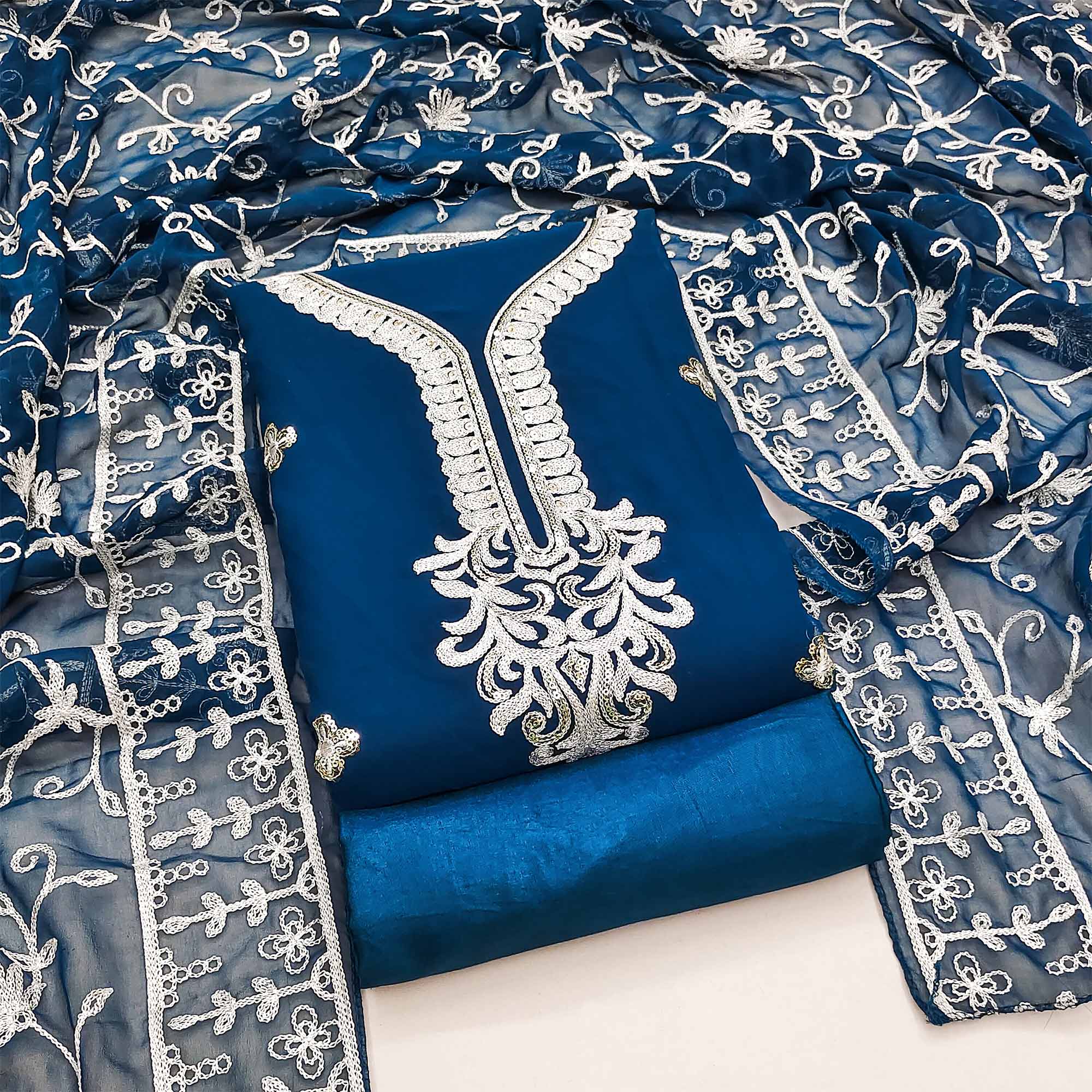 Morpich Floral Sequins Embroidered Georgette Dress Material