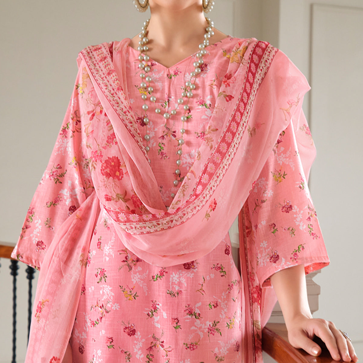 Gajri Pink Floral Digital Printed Pure Cotton Salwar Suit