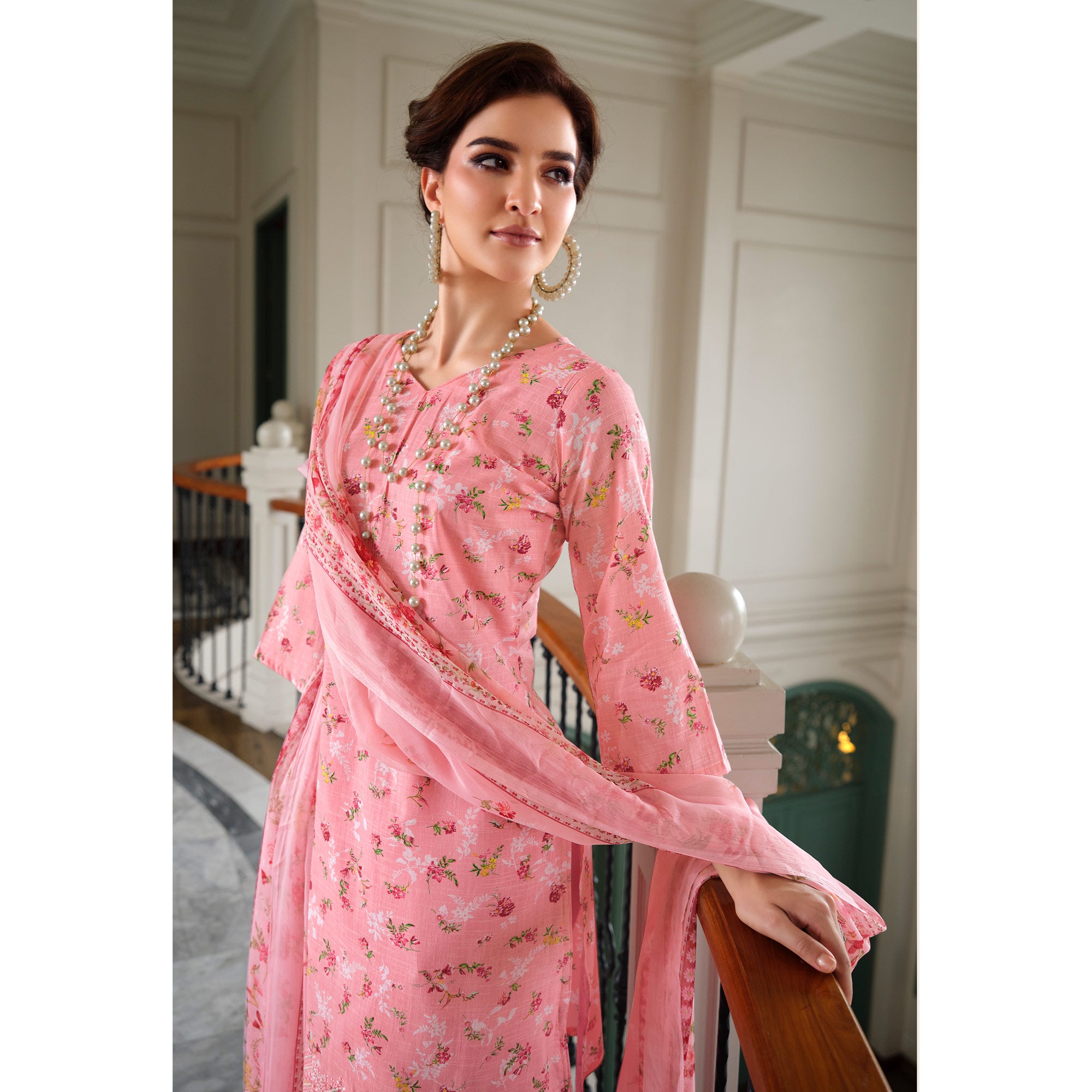 Gajri Pink Floral Digital Printed Pure Cotton Salwar Suit
