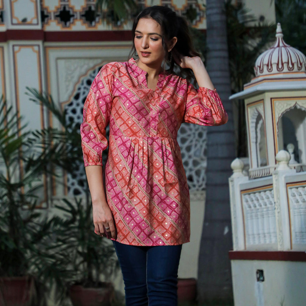 Peach Foil Printed Modal Top