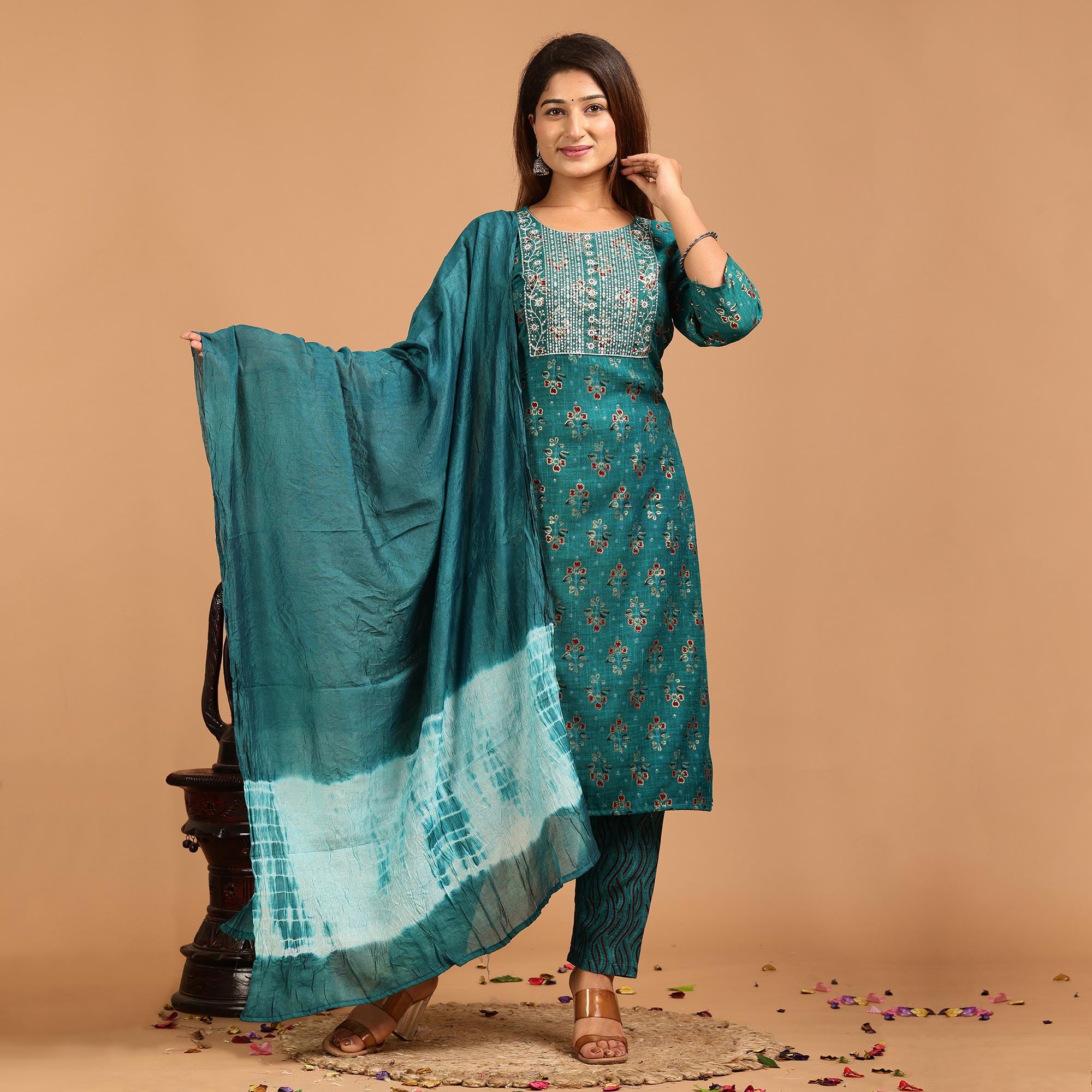 Morpich Printed With Embroidered Rayon Salwar Suit