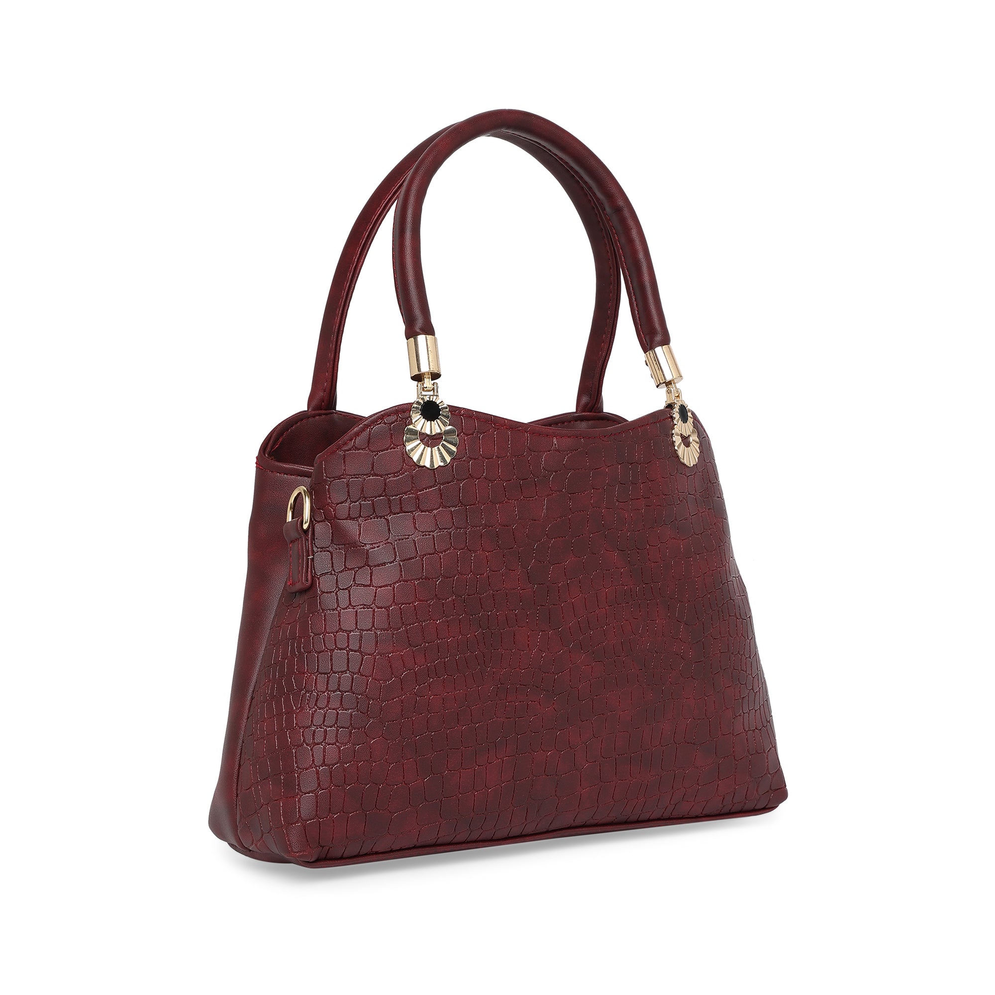Maroon Women Vegan Leather Handbag With Belt