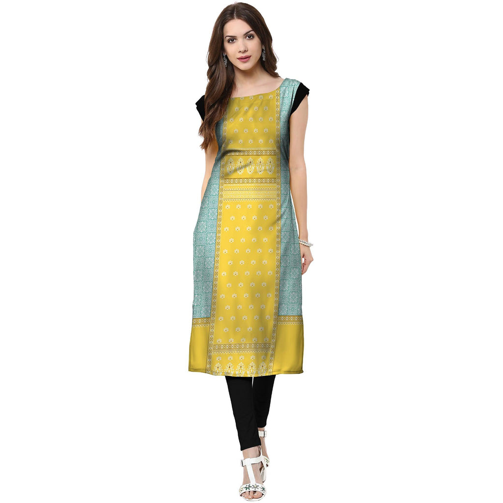 Captivating Lemon Yellow Colored Casual Printed Crepe Kurti