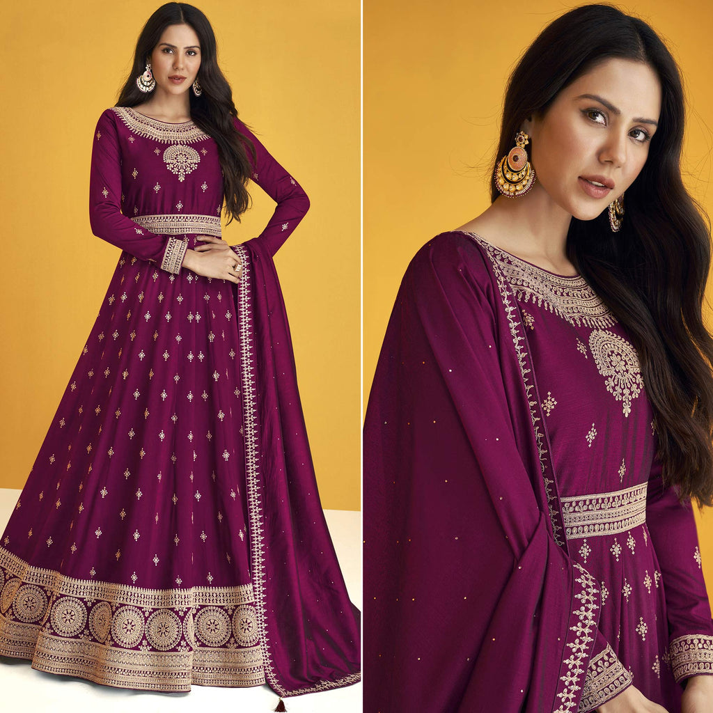 Purple Sequins Embroidered Georgette Semi Stitched Anarkali Suit