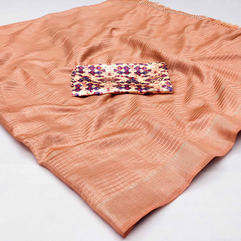 Peach Striped Pattern Manipuri Silk Saree