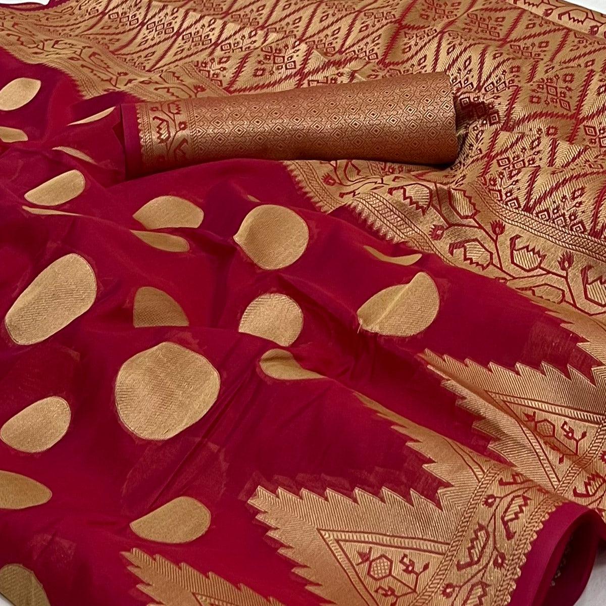 Maroon Woven Organza Saree