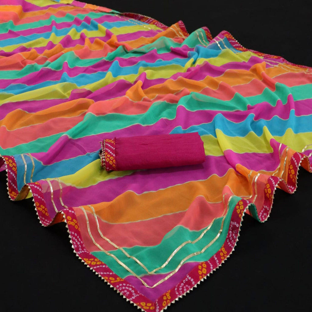 Multicolor Striped Casual Wear Georgette Saree With Gotta Patti Lace Border