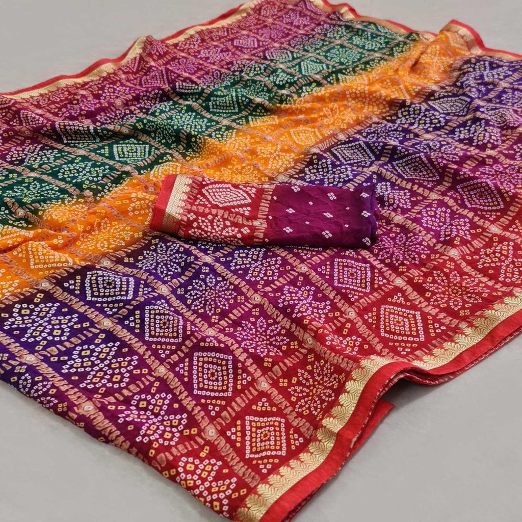 Multicolour Bandhani Printed Georgette Saree