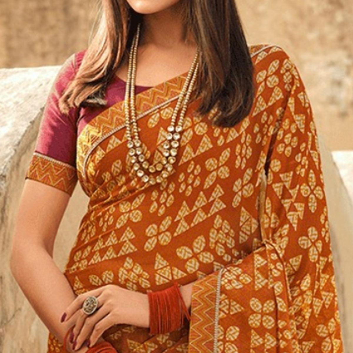 Rust Printed Georgette Saree