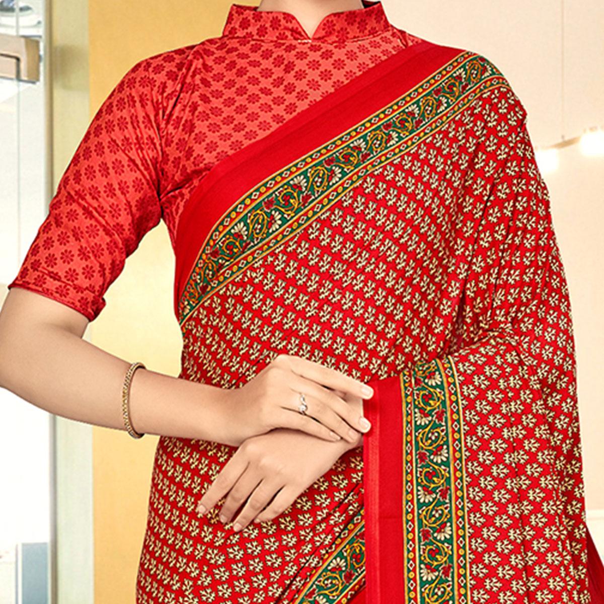 Sophisticated Red Coloured Casual Wear Printed Crepe Saree